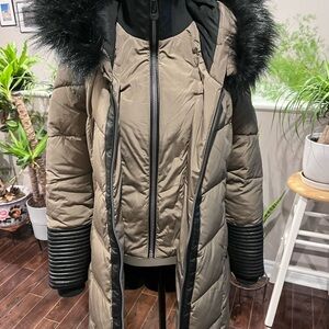 Noize | Jackets & Coats | Noize Brown Puffer Jacket With Black Faux Fur ...
